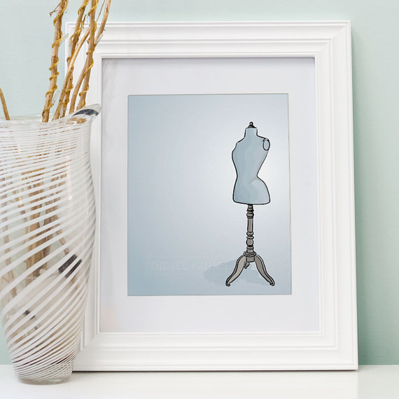 Blue Dress Form - Digitally Illustrated - 8 X 10 Archival Matte Print ...